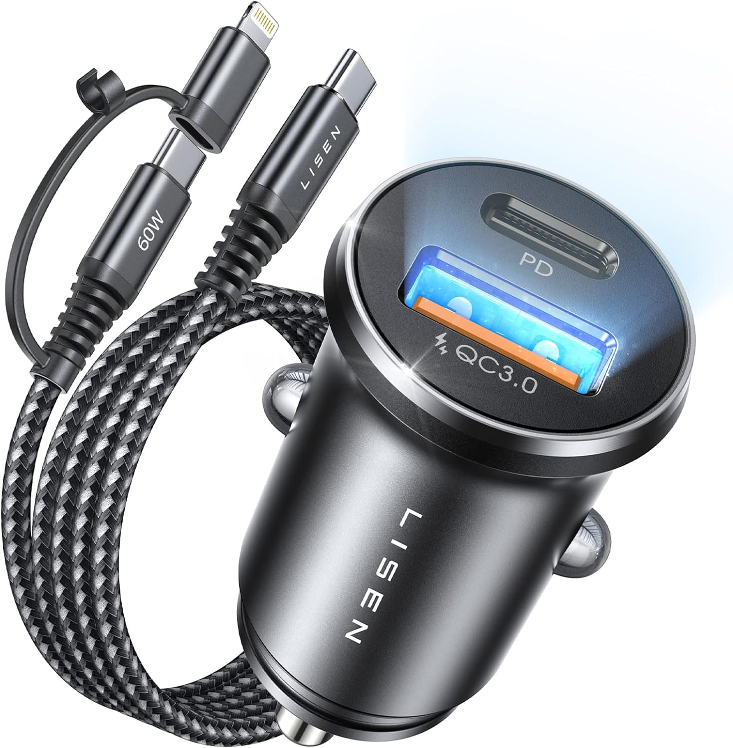 LISEN 54W USB C Car Charger Adapter [Mini & Metal] Cigarette Lighter U